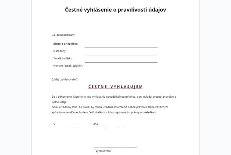 Čestné prehlásenie – vzor a dôležité pravidlá - Medium.sk